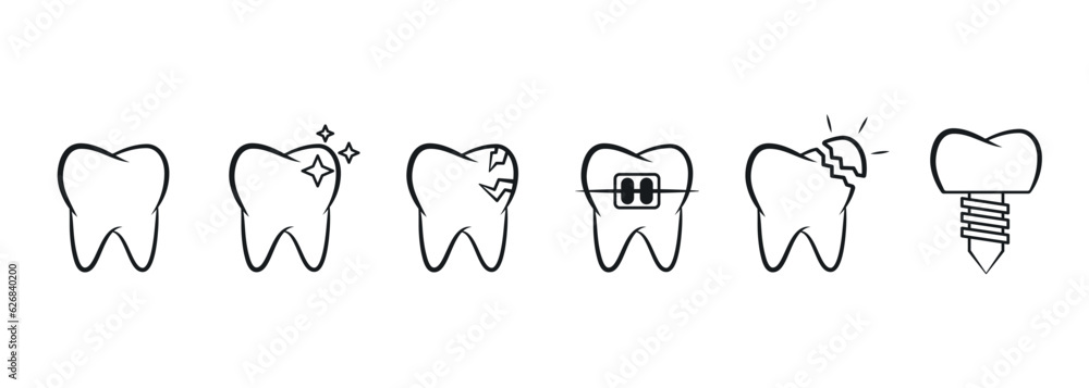 Stockvector Minimalistic linear teeth actions icon set flat style ...