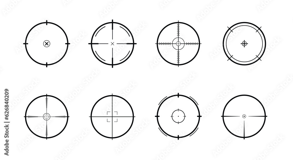 Minimalistic collection of target icons. Sniper scope and crosshair ...