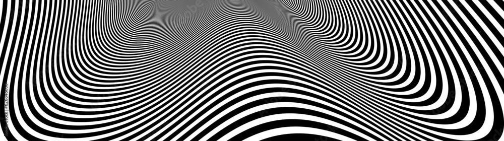 Op art distorted perspective black and white lines in 3D motion ...