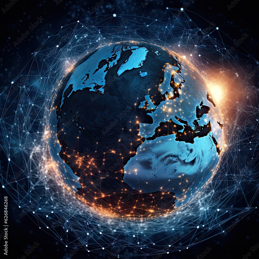 World Wide technology, global Connections. Earth from space as the sun ...