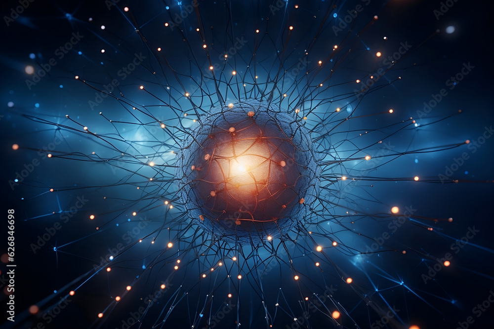 artistic representation of the brain's synapses, bunch of lights that ...