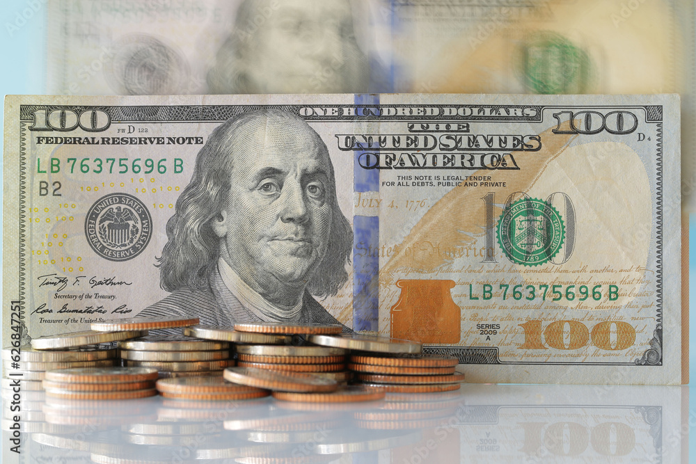 Macro close up of Ben Franklin's face on the US $100 dollar bill on ...