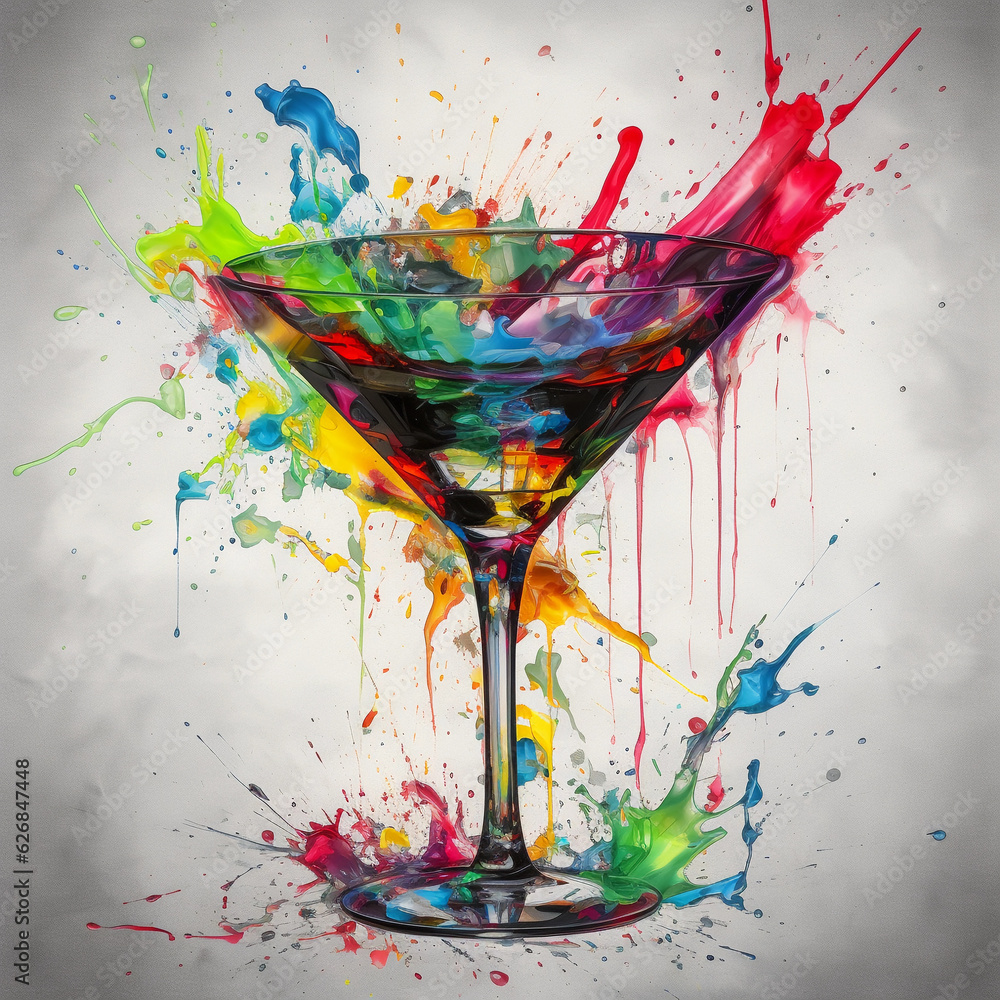 An abstract splash of vibrant hues, symbolizing a cocktail being poured ...
