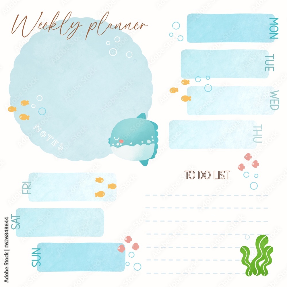 This Weekly Planner with blue background allow you to make a memo and ...