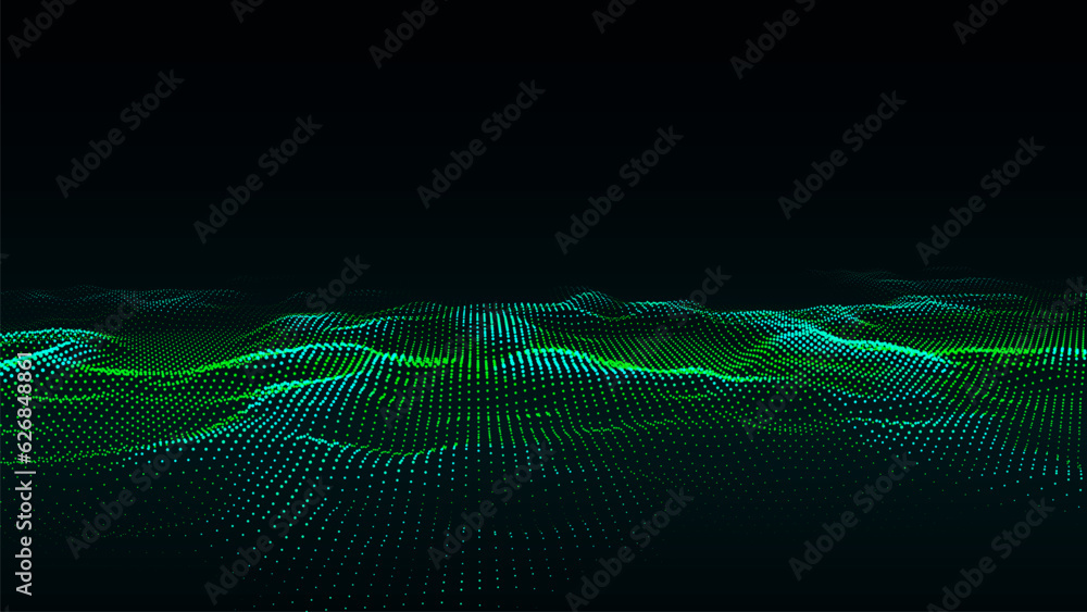 Abstract vector technology wave of particles. Big data visualization ...
