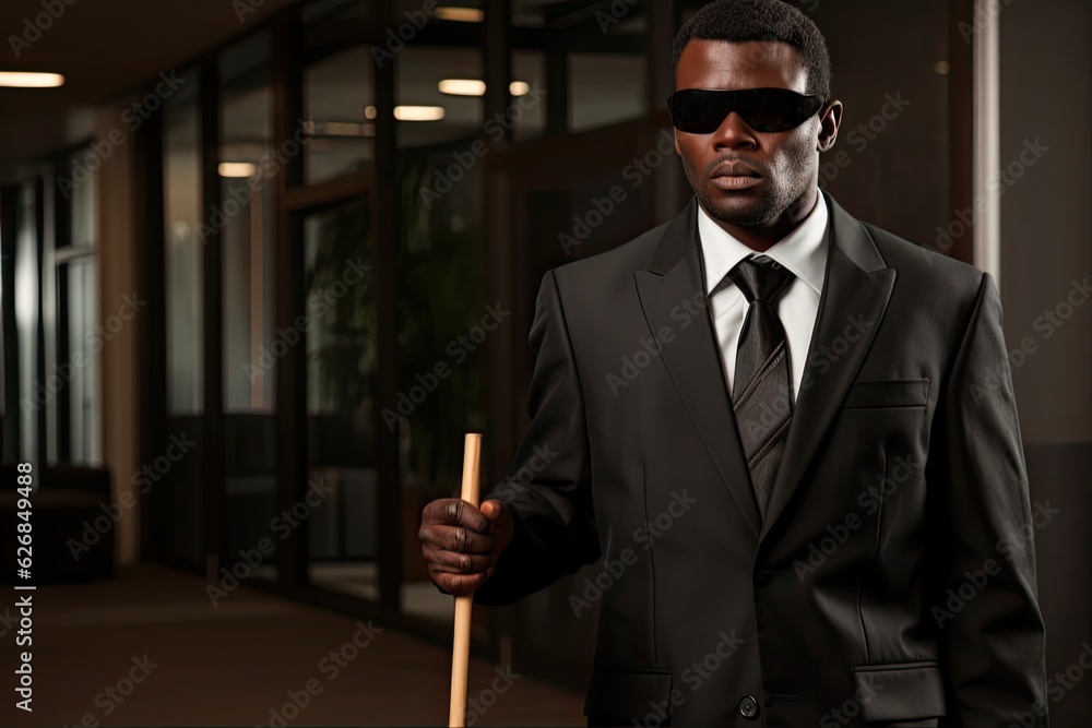 Inclusivity in Business: Blind African American Businessman with Cane ...