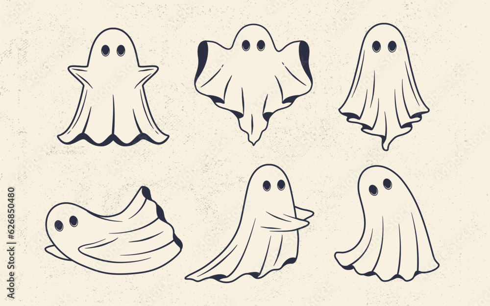 Ghost set. Funny Ghost icons. Cute ghost characters. Design elements ...