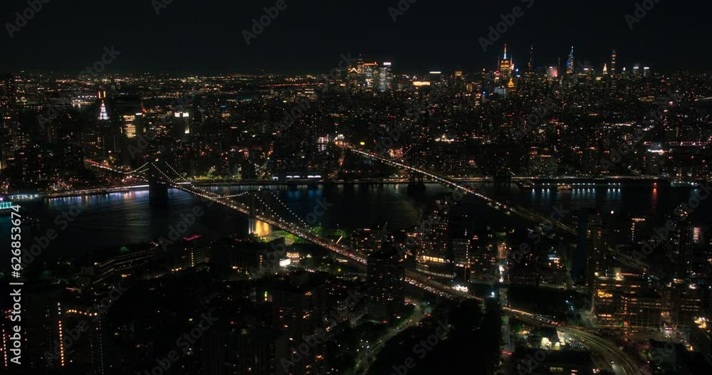 Iconic New York City Nightlife Landscape Over East River with ...