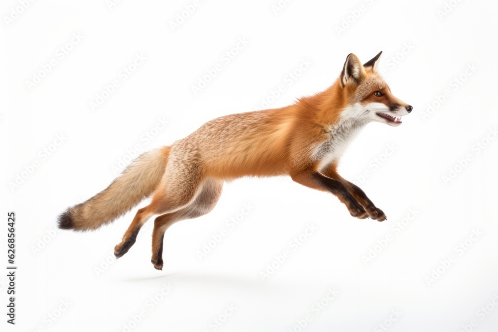 Jumping Moment, Fox On White Background. Jumping Moment,Fox On White ...