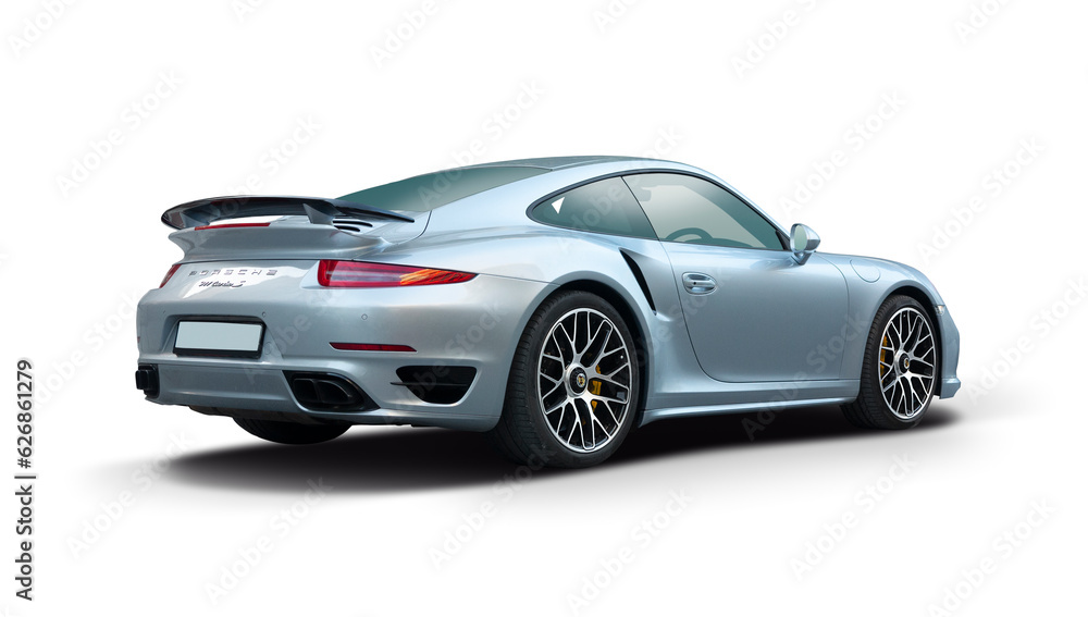 Porsche 911 Turbo S car, back view isolated on white background, Stock ...