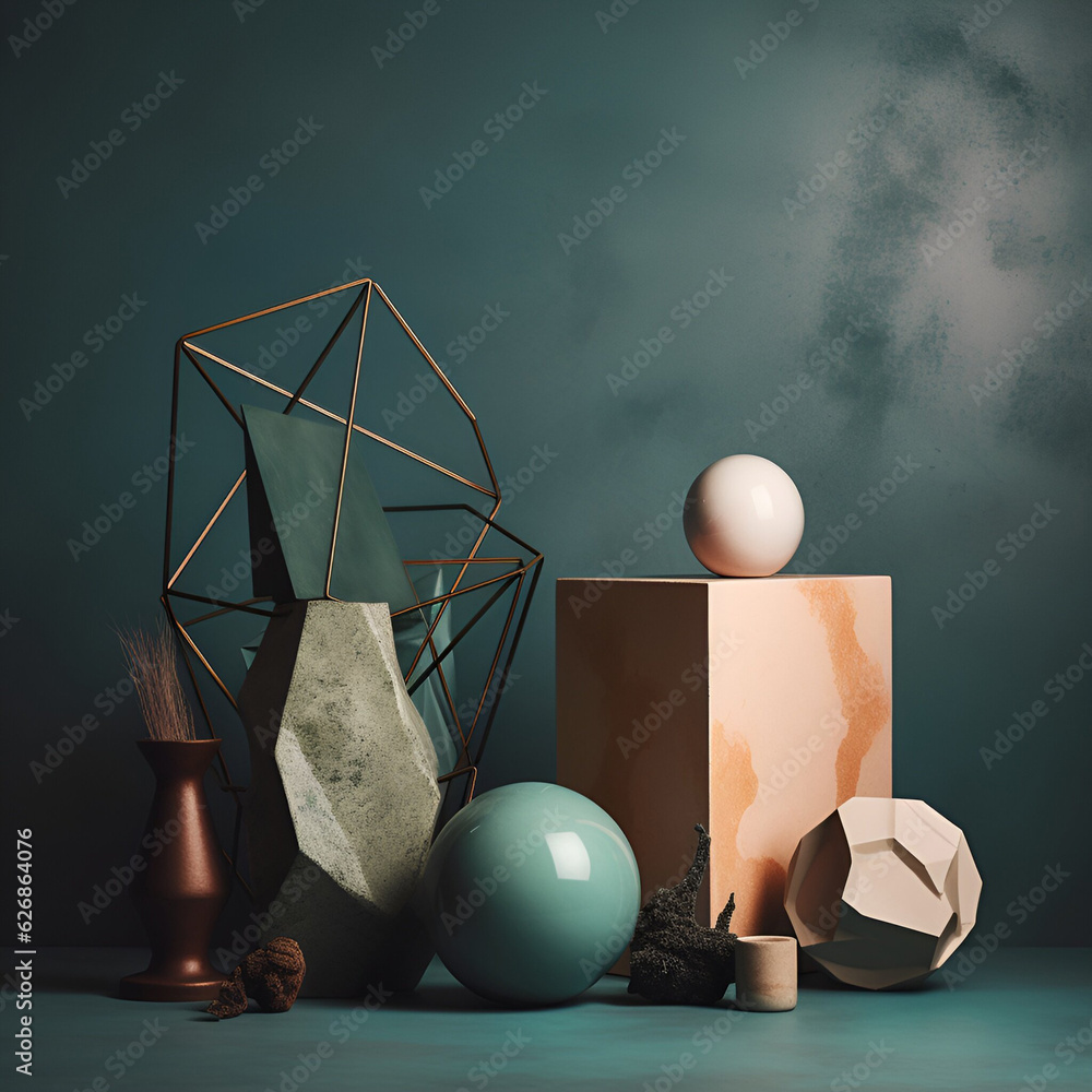Modern still life with textured cubes and spheres. Product stand ...