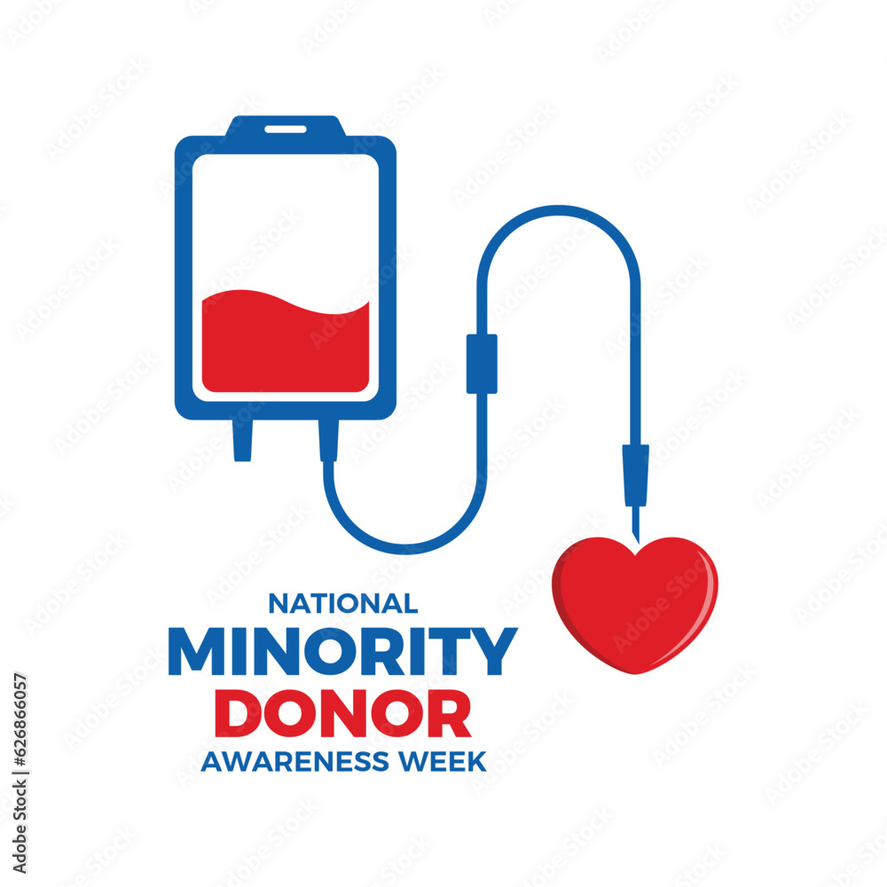 National Minority Donor Awareness Week vector illustration. Blood bag ...