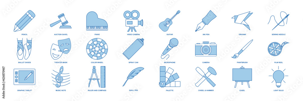 Art icon set, Design and drawing symbols collection, logo illustrations, art and entertainment ...