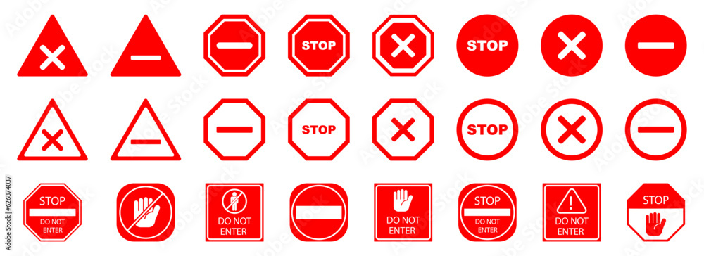 Stop and do not enter sign collection in red Stock Vector | Adobe Stock