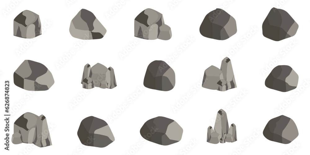 Cartoon stone collection. Set of rock, stone, rough in a flat design ...
