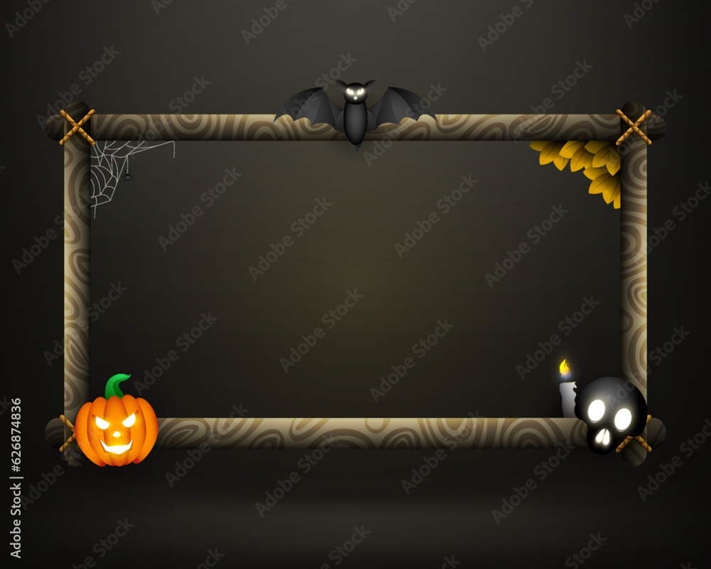 Spooky Halloween Stream Overlay Wood frame with Pumpkin, Ghost, Skull ...