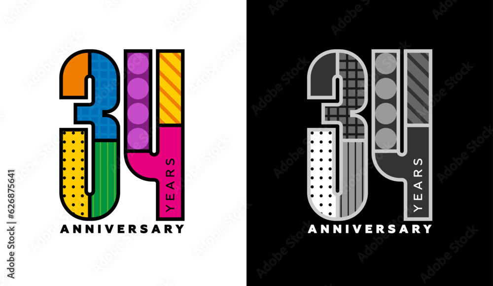 34th anniversary logo set, thirty-fourth anniversary, colorful logo for ...