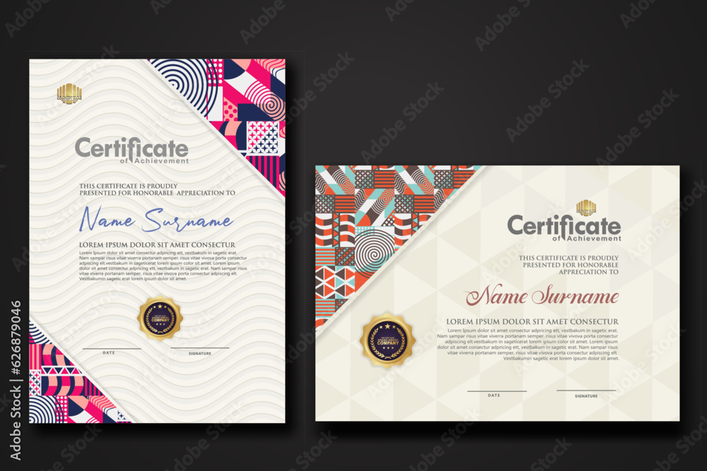 Certificate template with geometric artwork design and simple shapes ...