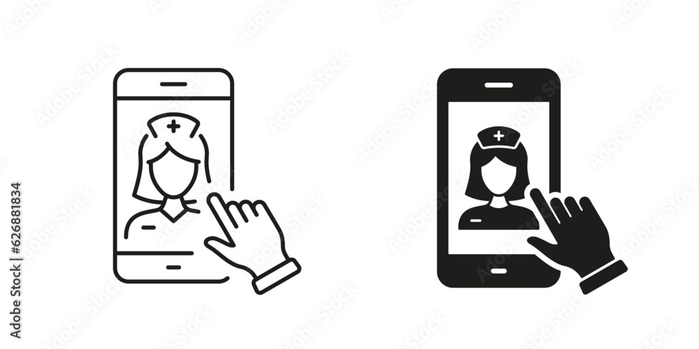 Healthcare in Mobile Phone Symbol Collection. Physician Online ...