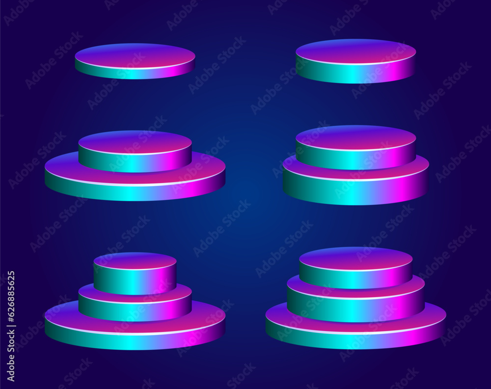 Realistic vector podium set, 3d scene mockup. Round shape award ...