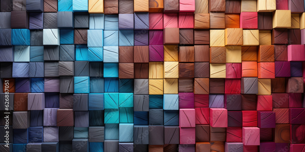 Vivid Display: A Spectrum of Multicolored Wooden Blocks Aligned to ...