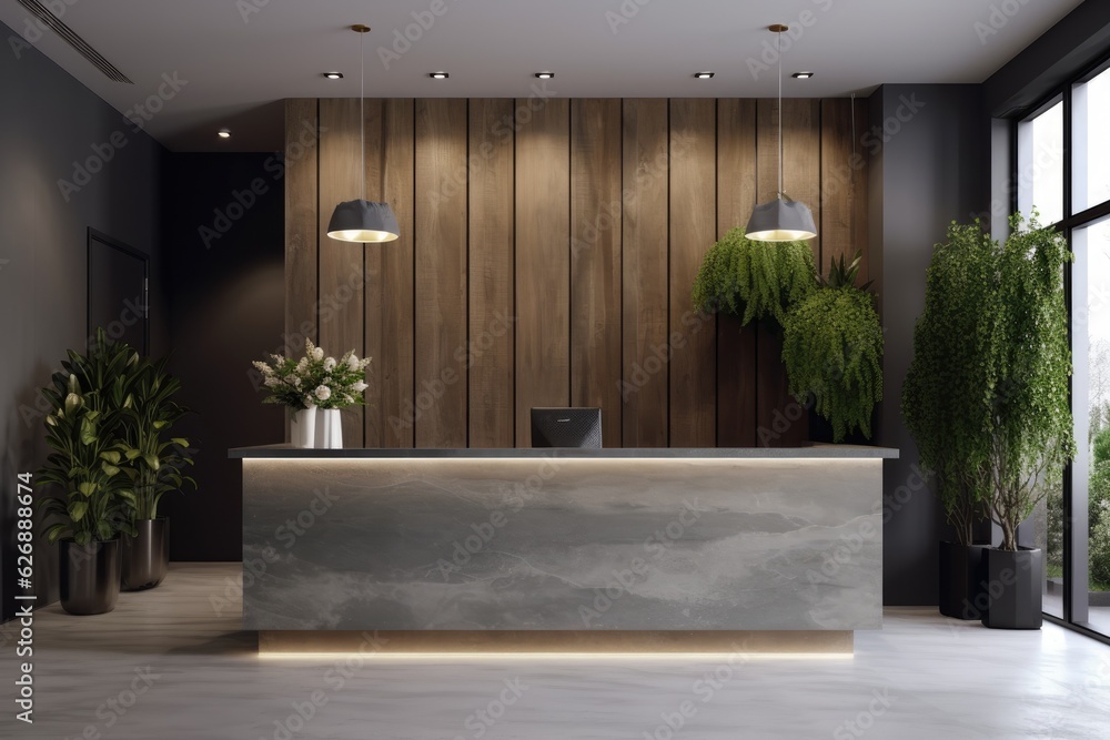 Interior of hotel reception desk minimalist design. Generative AI Stock ...