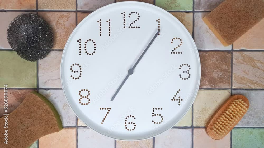 7 o'clock. Cleaning time. Hyperlapse. Clockwise movement of clock hands ...