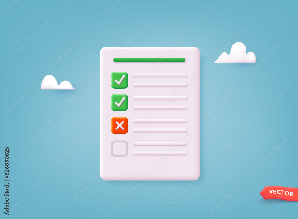 Checkbox and marks, online questionnaire results. 3D Web Vector Illustrations. Stock Vector ...