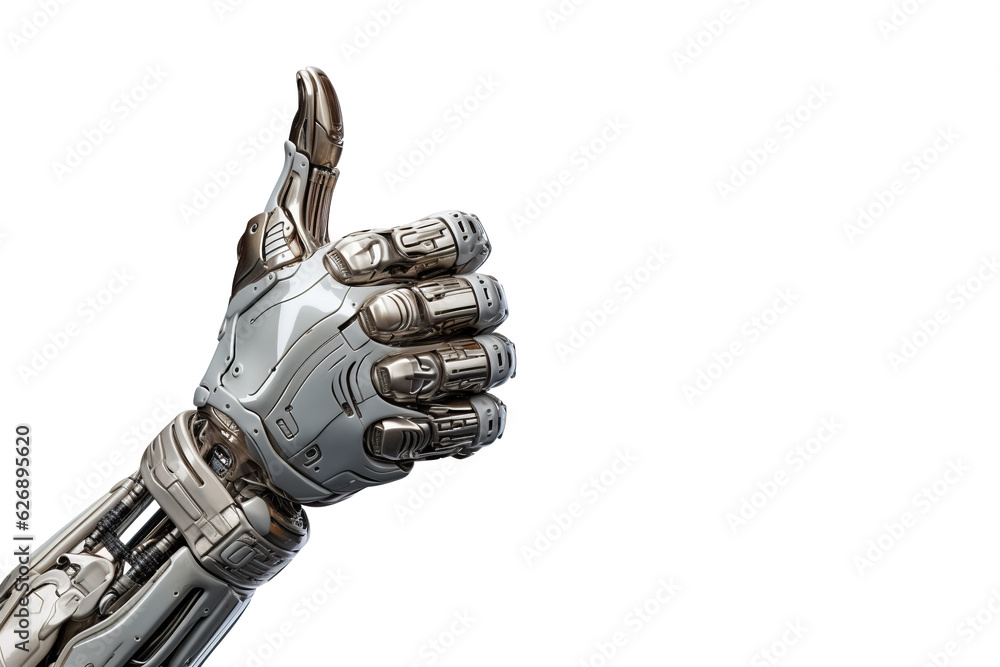 robot arm showing thumb up gesture isolated on transparent background ...