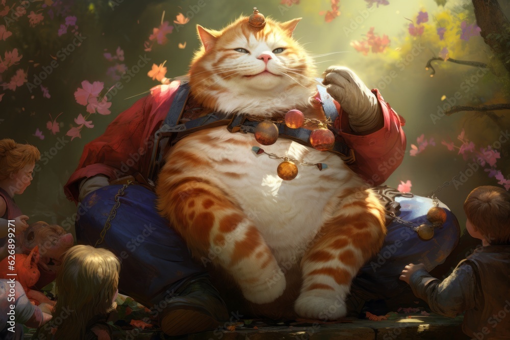 Giant fat cat is outdoors. Beautiful illustration picture. Generative ...