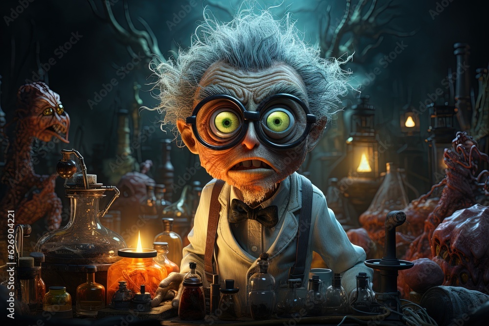 mad scientist cartoon creates a monster in his laboratory illustration ...