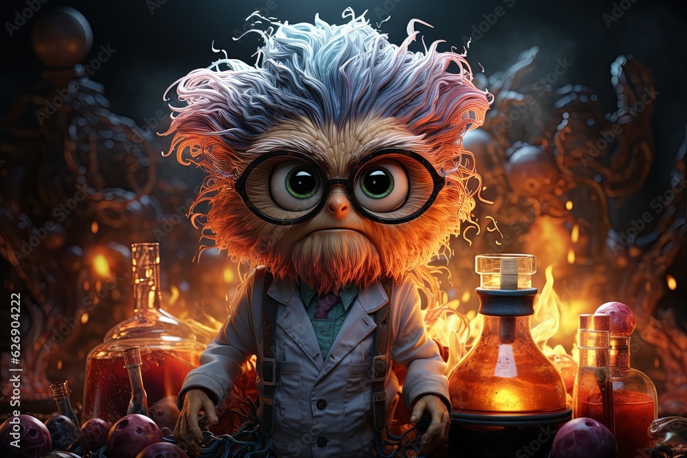 mad scientist cartoon creates a monster in his laboratory illustration ...