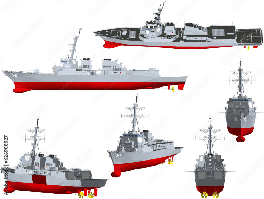 Sketch vector illustration of a sea ship with combat war weapons ready ...