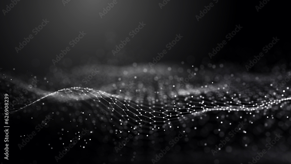 Poster White abstract background grid of interlacing lines and dots on ...