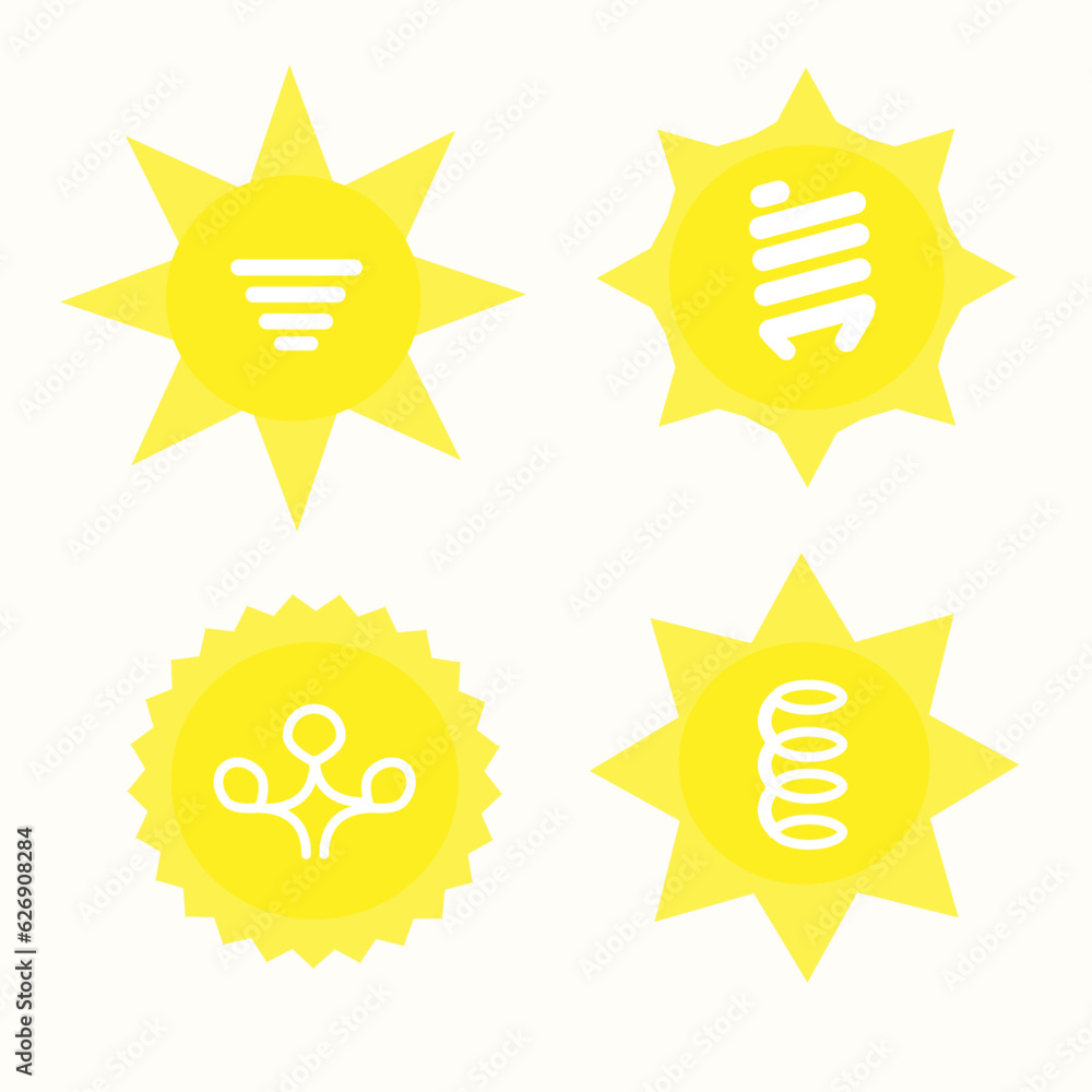 The sun of various shapes in the center of which is an energy-saving ...