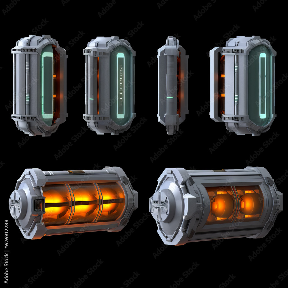 Six props of Futuristic Battery high detailed with Orange and Green ...