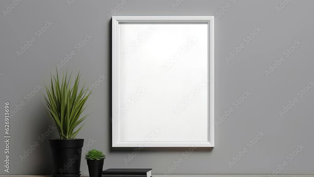 Frame by frame 3D animation interior living room. Empty white frame for ...