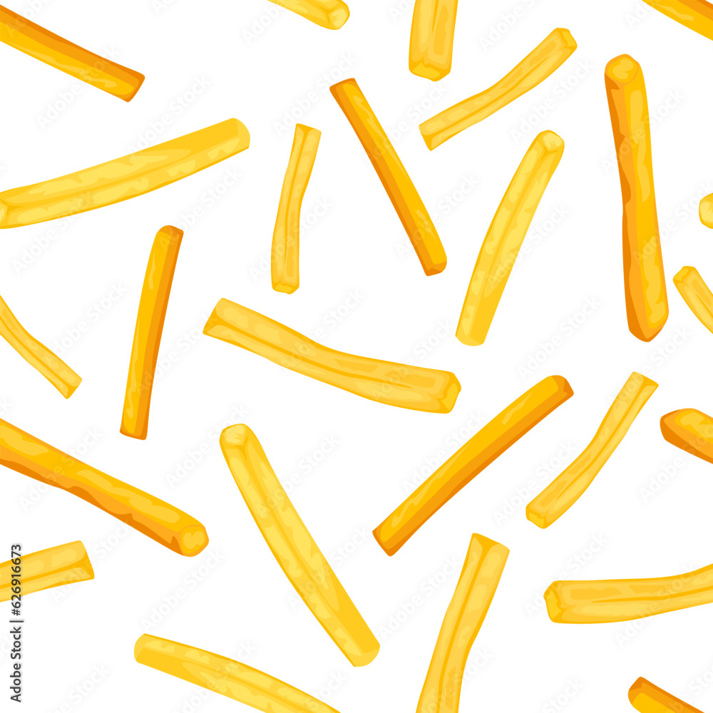 French fries seamless pattern. Fried potato isolated on white ...