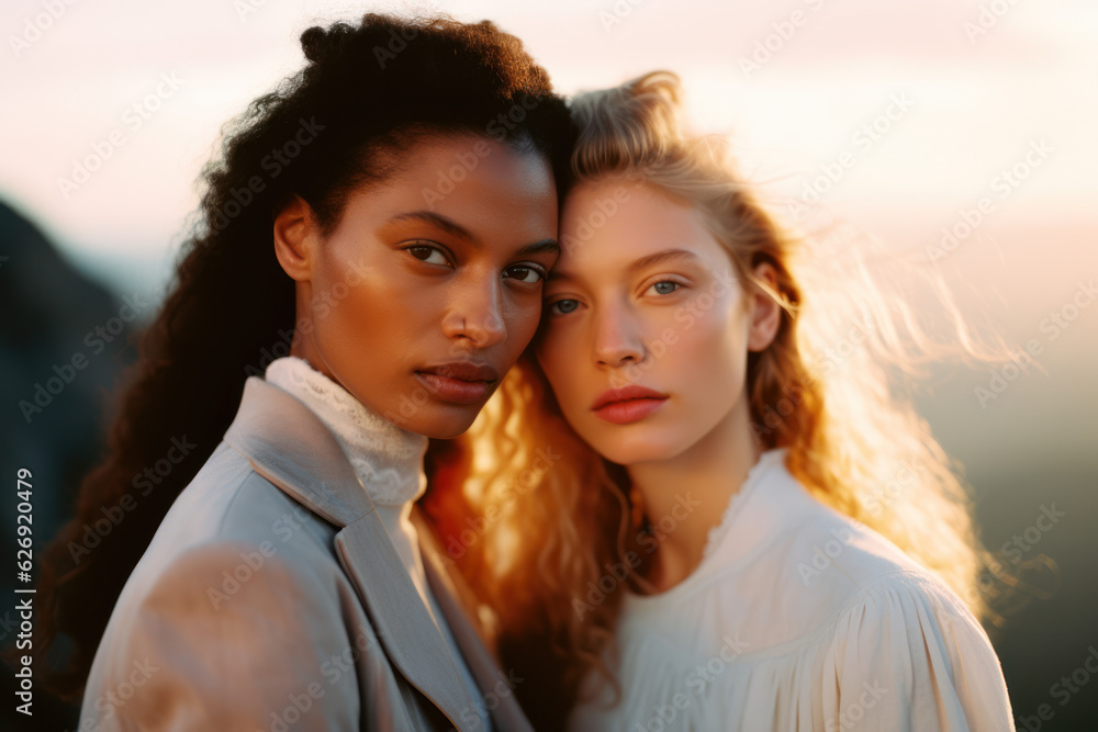 portrait of two women/models/book characters in daylight scene for ...