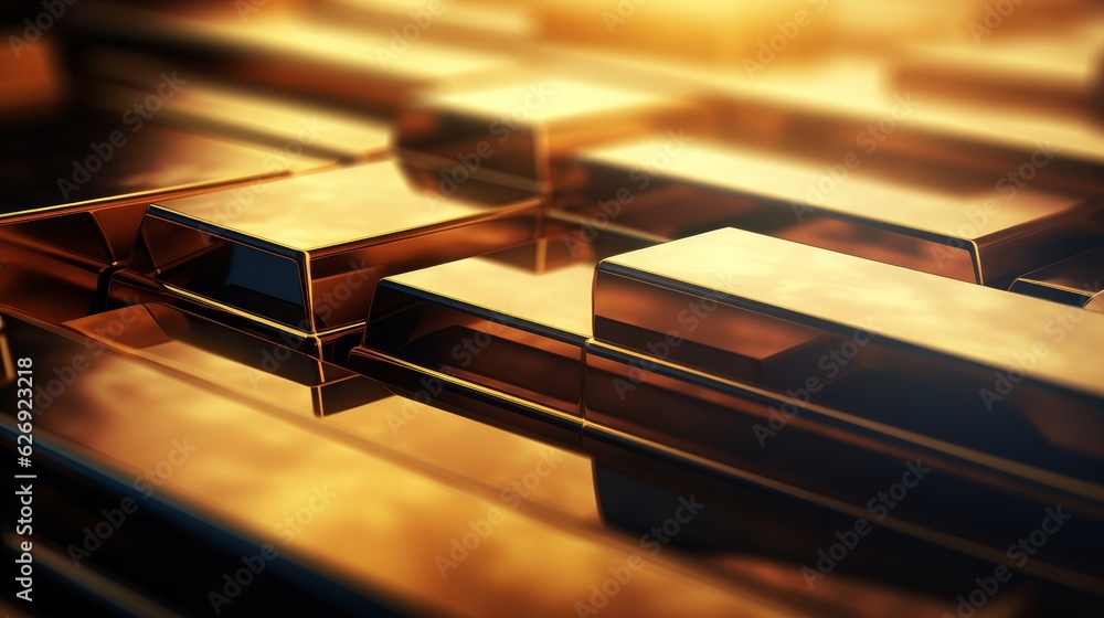 Massive heap of gleaming gold bars. Concept of wealth, prosperity, and luxury. Generative AI ...