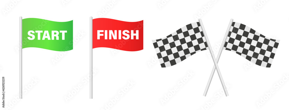 Flag Start chess pattern. Flag for the finish of the competition. streamers of Start and Finish ...