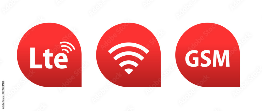 LTE, GSM and wifi sign. Wireless connection. Symbols mobile internet ...