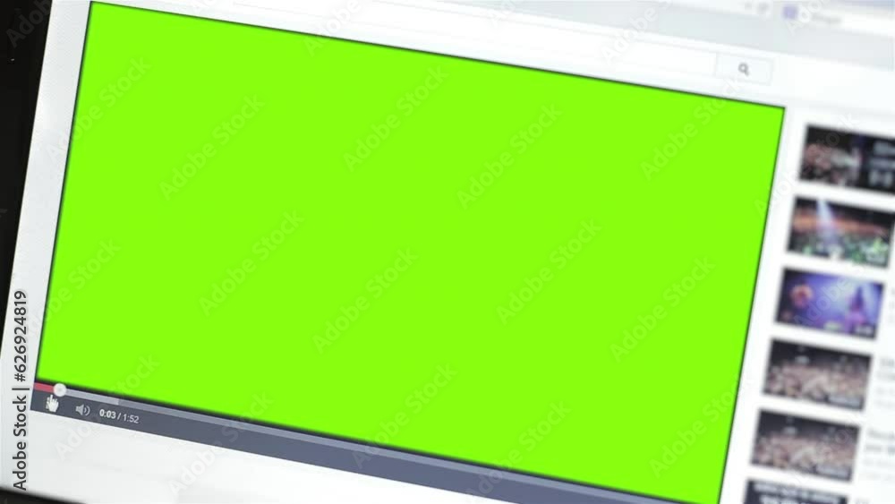 YouTube Video Page with Green Screen. Close Up. You can replace green ...