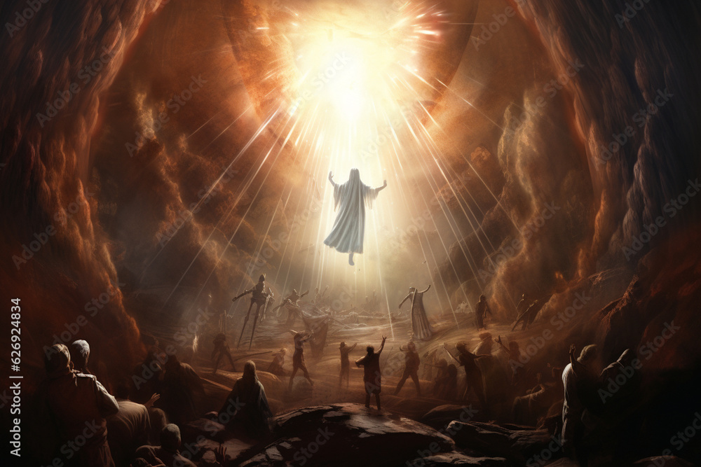 A breathtaking depiction of the Resurrection, with Jesus emerging from ...