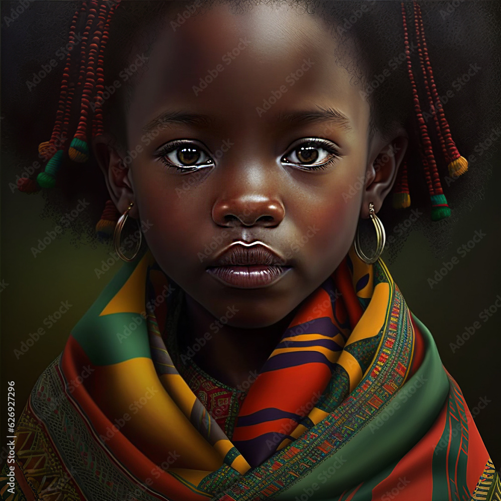Portrait of black girl with earrings and traditional hair style wrapped ...