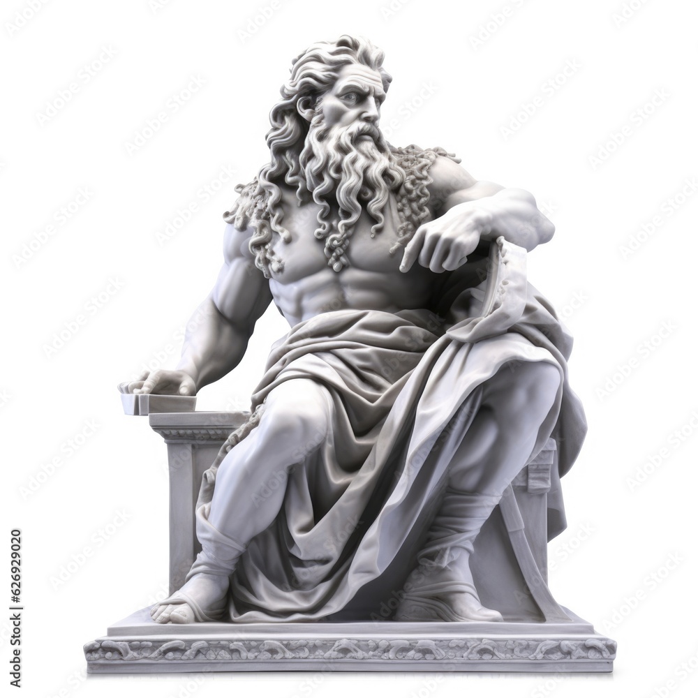 Detailed stone sculpture of Zeus, powerful god from Greek mythology ...