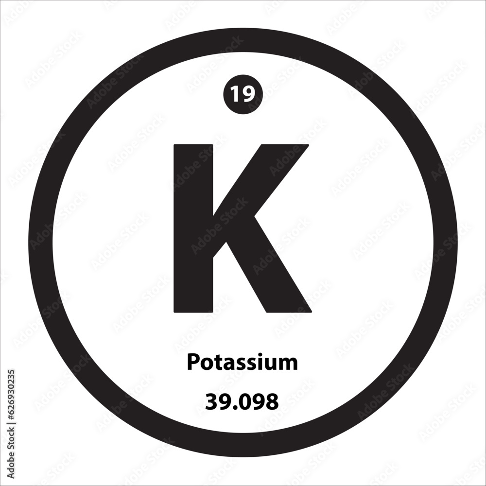Icon structure Potassium (K) chemical element round shape circle black ...