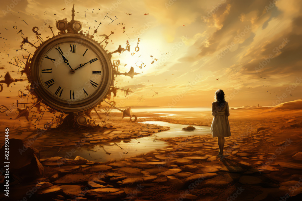 Man infront of huge clock. Time passing, time importance, destiny ...