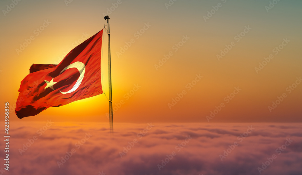 turkish flag and sunset background on clouds Stock Photo | Adobe Stock
