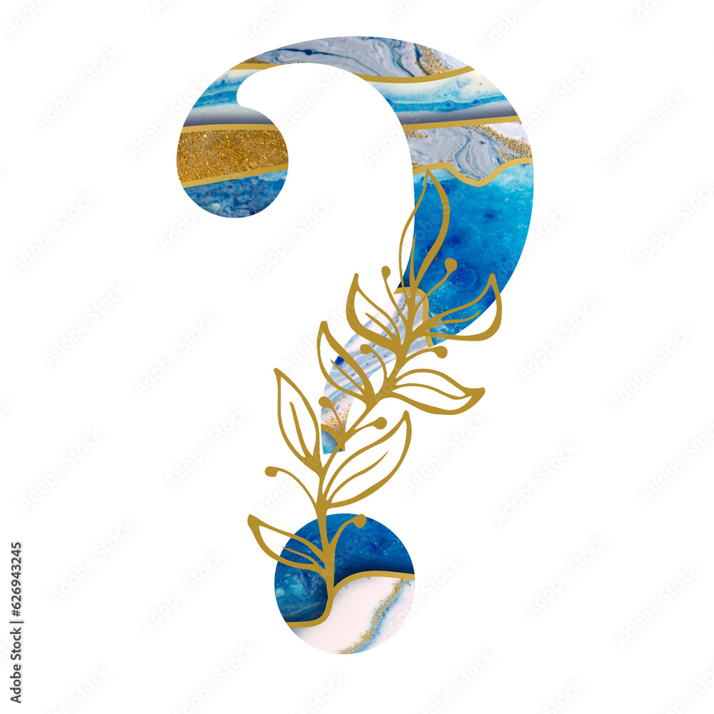 Blue gold marble ink symbols and punctuation marks, isolated on ...